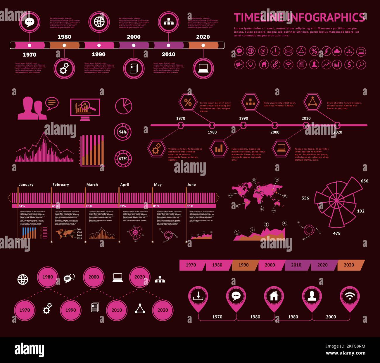Set of timeline Infographic with diagrams and text. Vector Concept ...