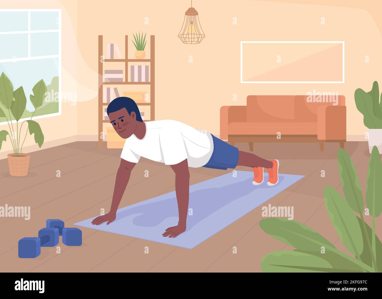 Man doing push ups flat color vector illustration Stock Vector Image ...