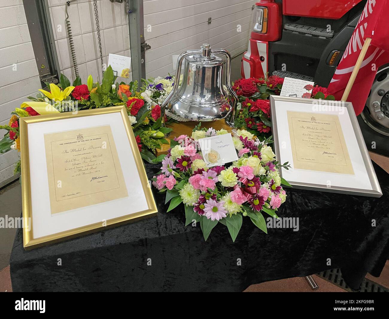Tributes at a service at Maryhill Fire Station in Glasgow, to unveil a ...