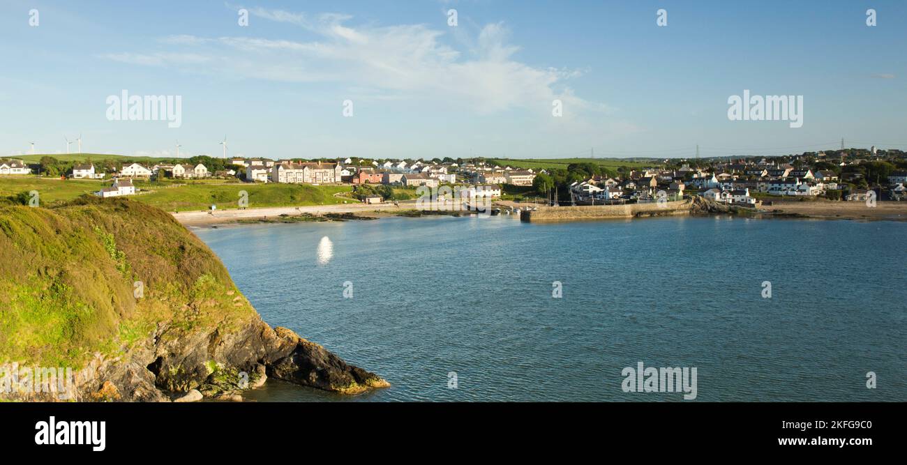 View from Coastal path to Cemaes village the northern coast on Isle of ...