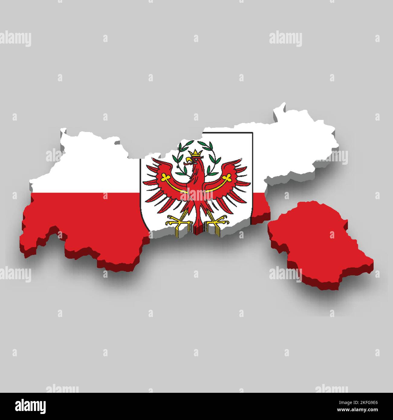 3d isometric Map of Tyrol is a region of Austria with national flag ...