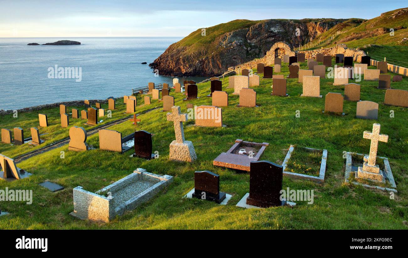 St Patricks church yard on the cliff top at Llanbadrig at the northern ...