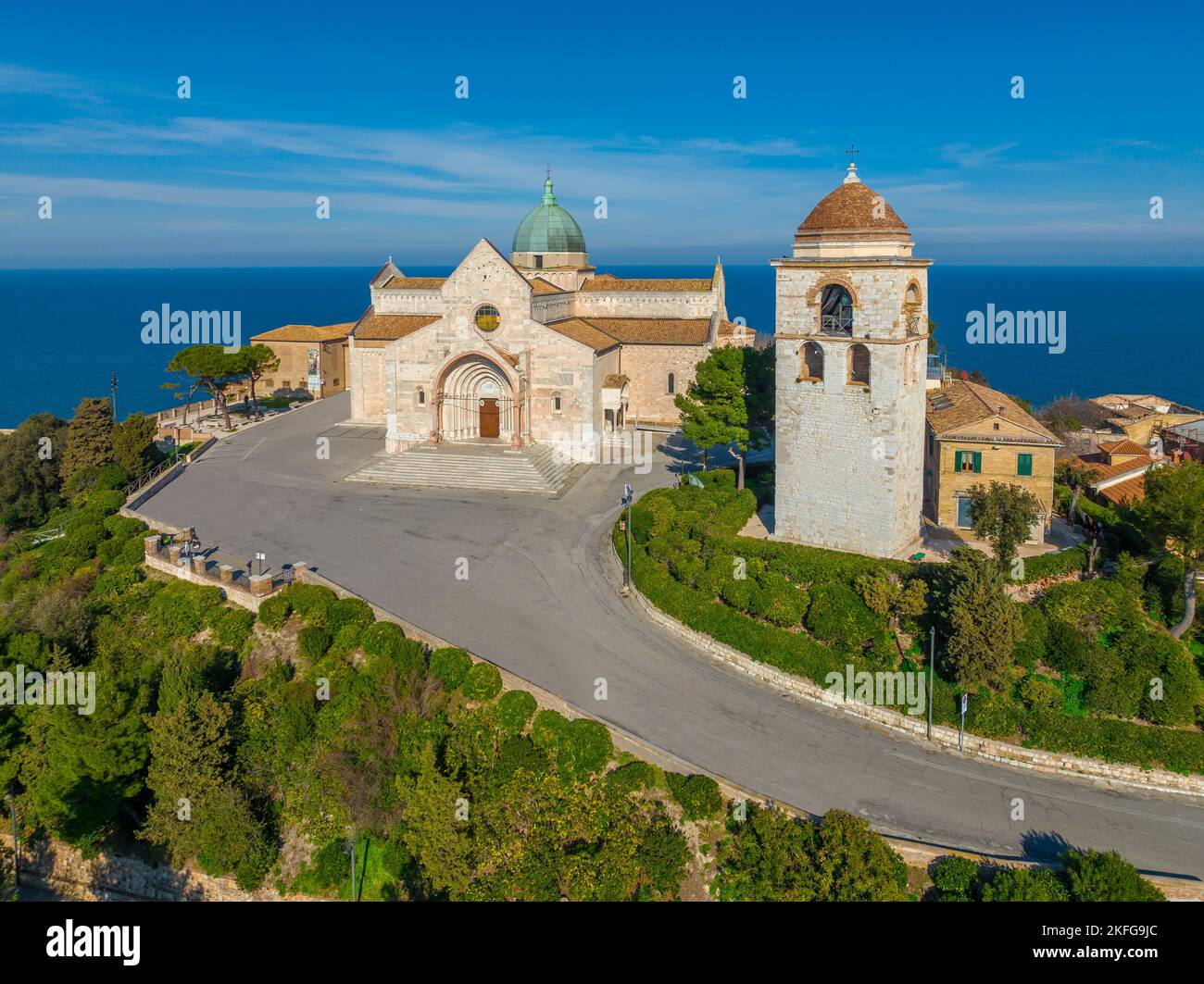 Bright spring view from flying drone of San Ciriaco Cathedral catholic ...