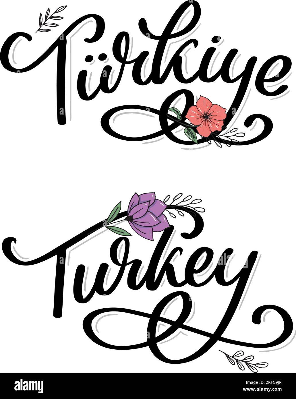 Turkey Lettering. Handwritten name of the country. Vector design ...