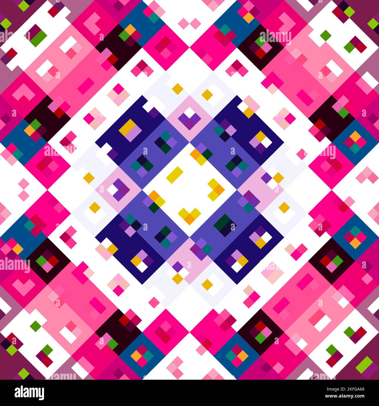 Kaleidoscopic geo pixel pattern. Playful fun pink wallpaper. Colorful ...