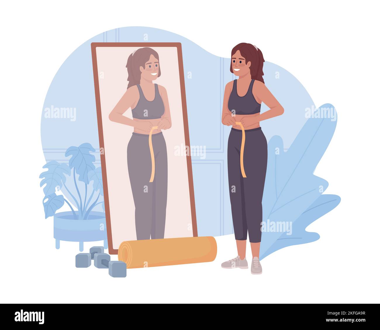 Weight loss with exercising 2D vector isolated illustration Stock ...
