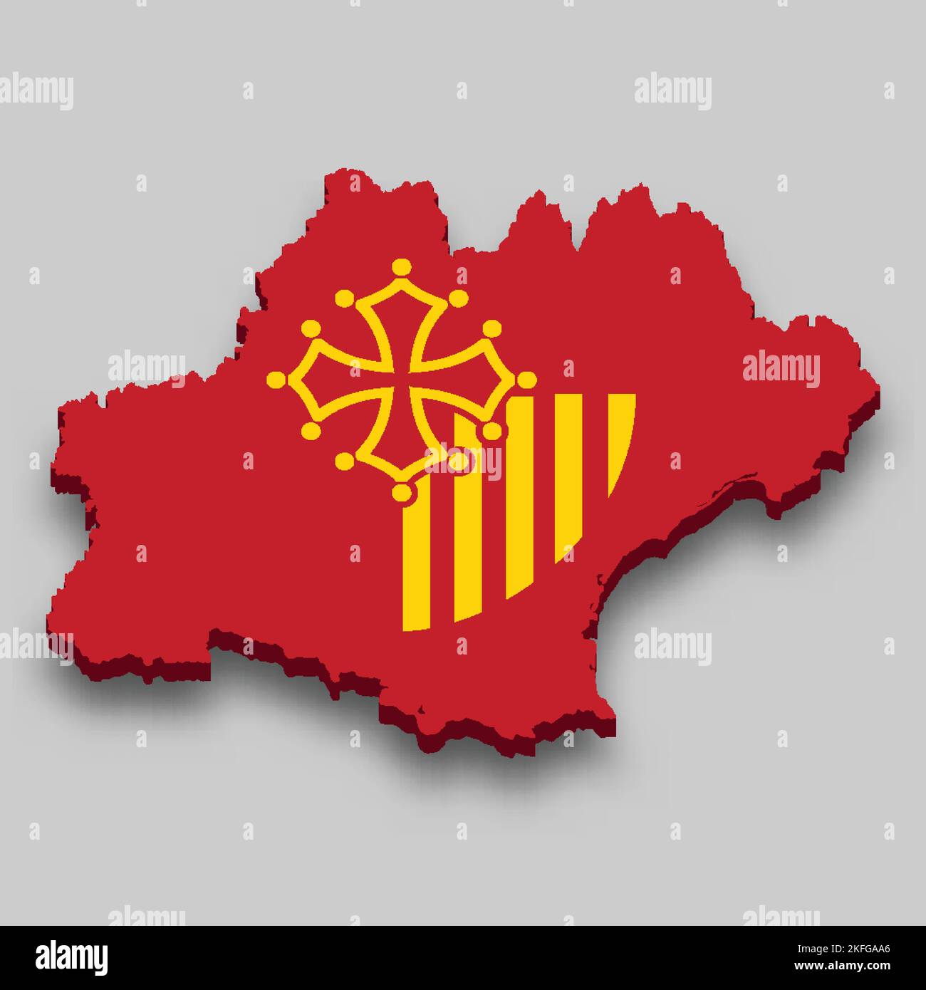 3d isometric Map of Occitania is a region of France with national flag ...