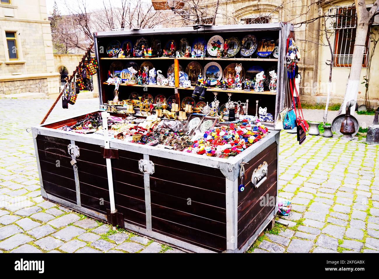 Treasure chest. Ancient Wooden treasure chest locked on wooden surface ...