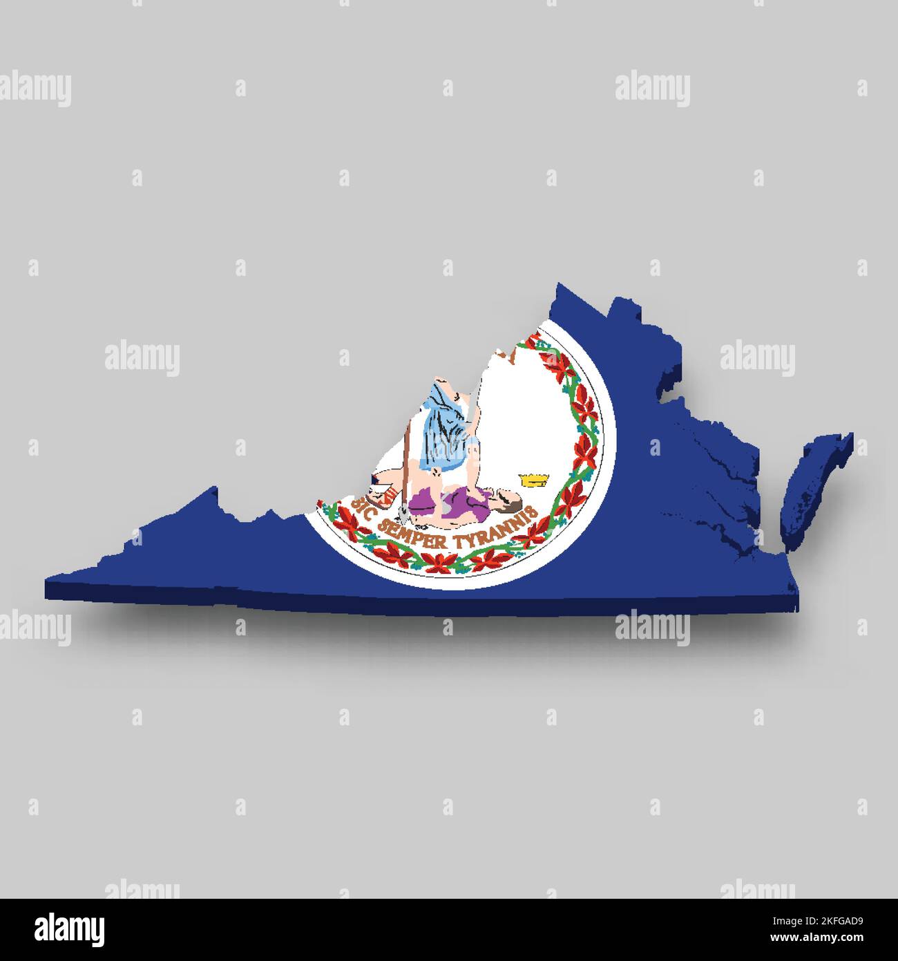 3d isometric Map of Virginia is a state of United States with national ...