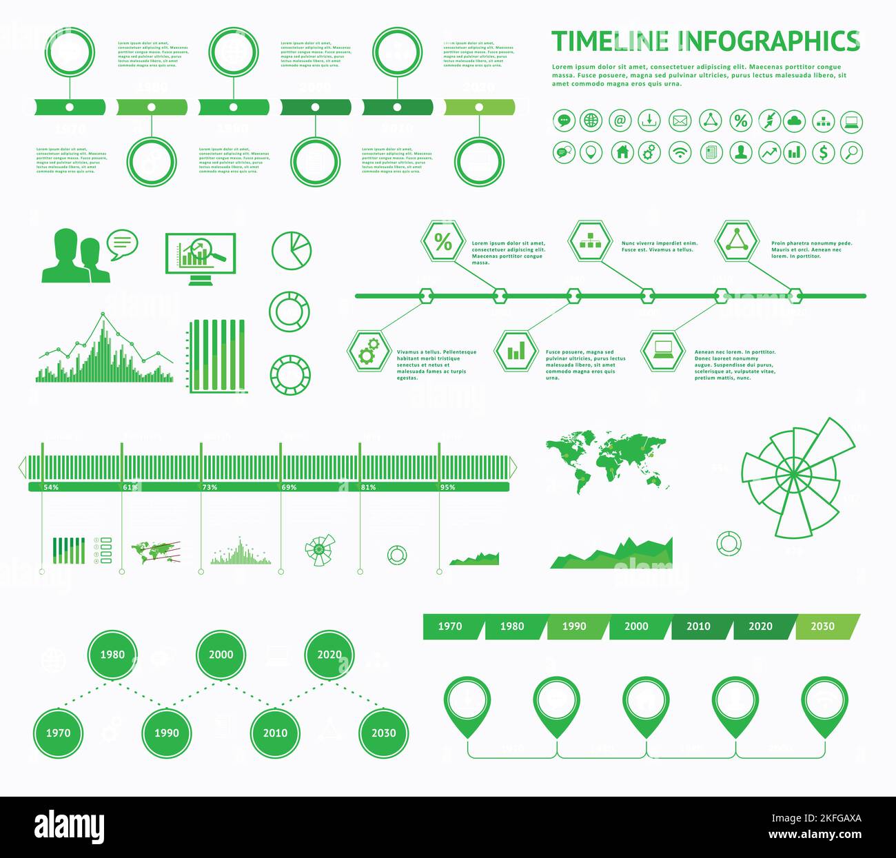 Set of timeline Infographic with diagrams and text. Vector Concept ...