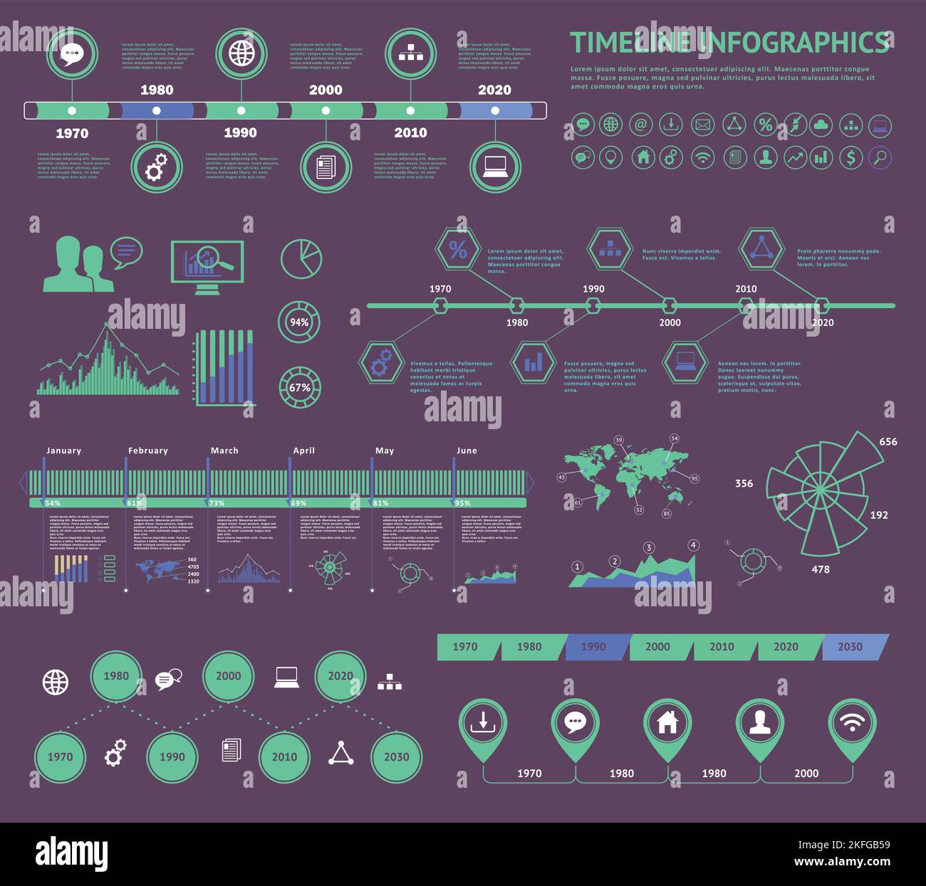 Set of timeline Infographic with diagrams and text. Vector Concept ...