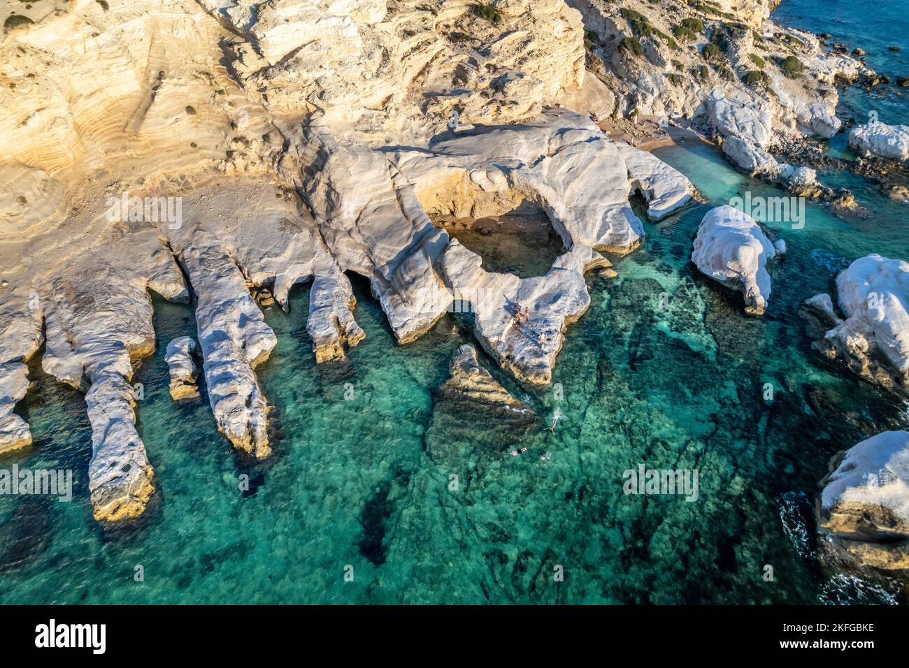 White rocks and sea caves coastal panorama view from above, near Paphos ...