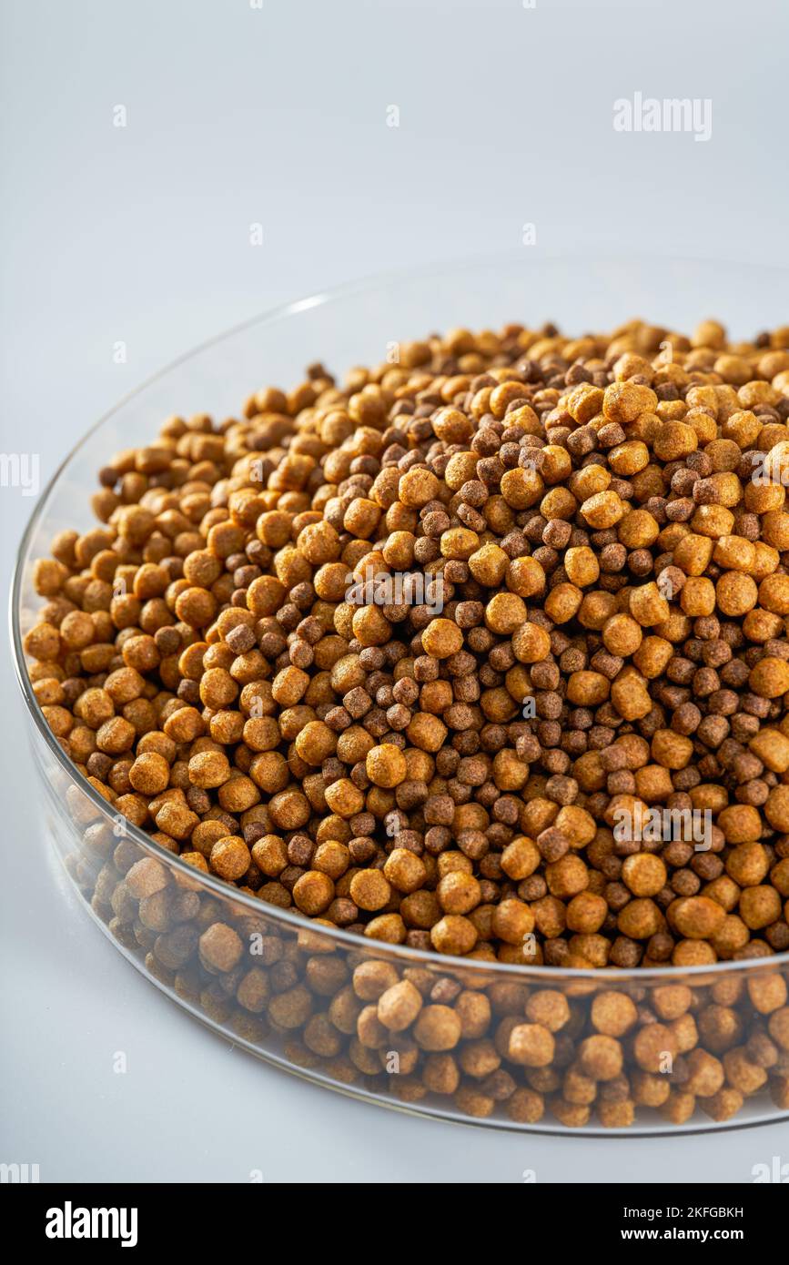 Closeup of a pile of fresh fish feed pellets Stock Photo - Alamy