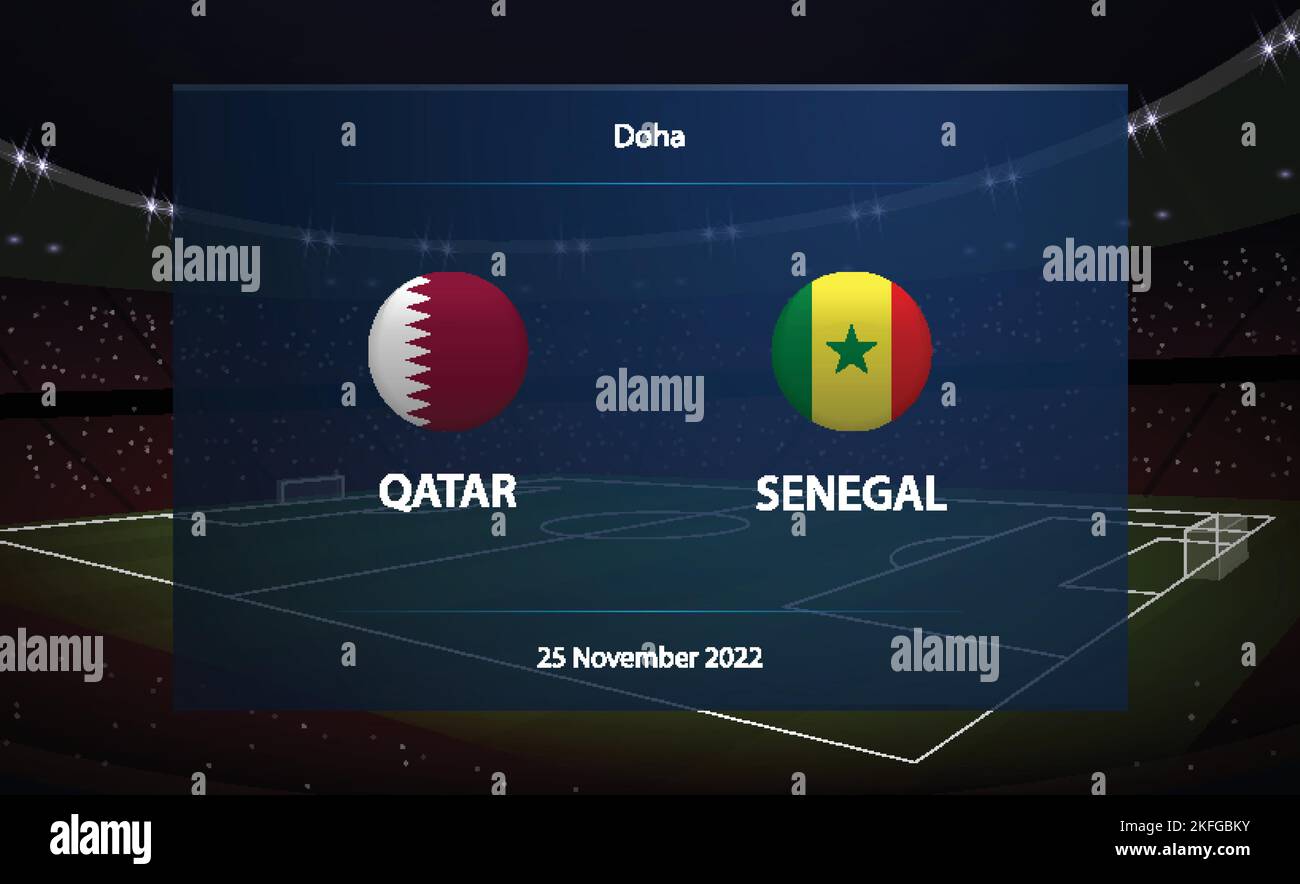 Qatar vs Senegal. Football scoreboard broadcast graphic soccer template ...