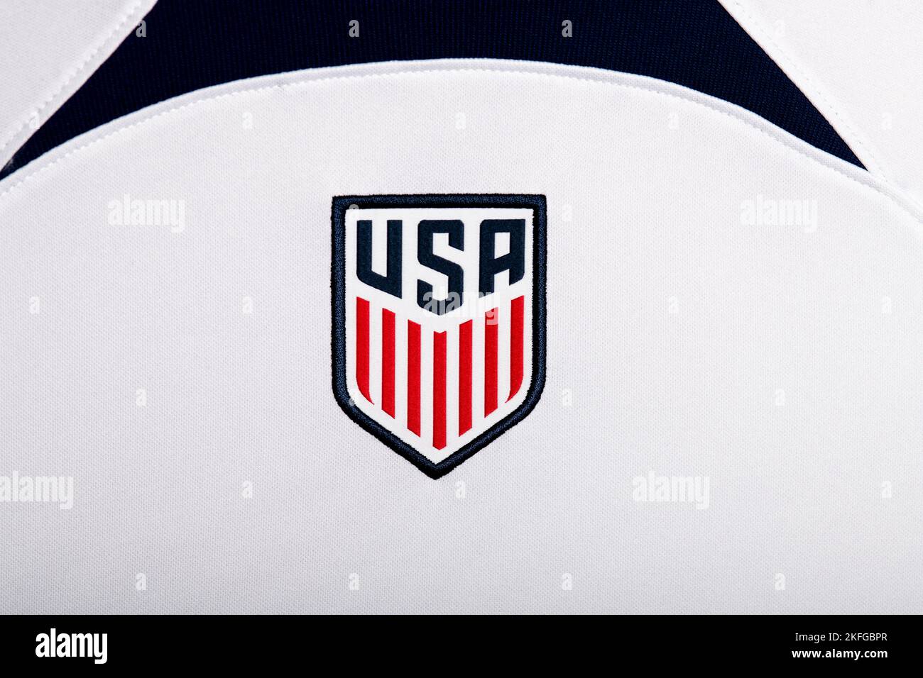 Close up of National Football team crest on home kit. FIFA World Cup ...