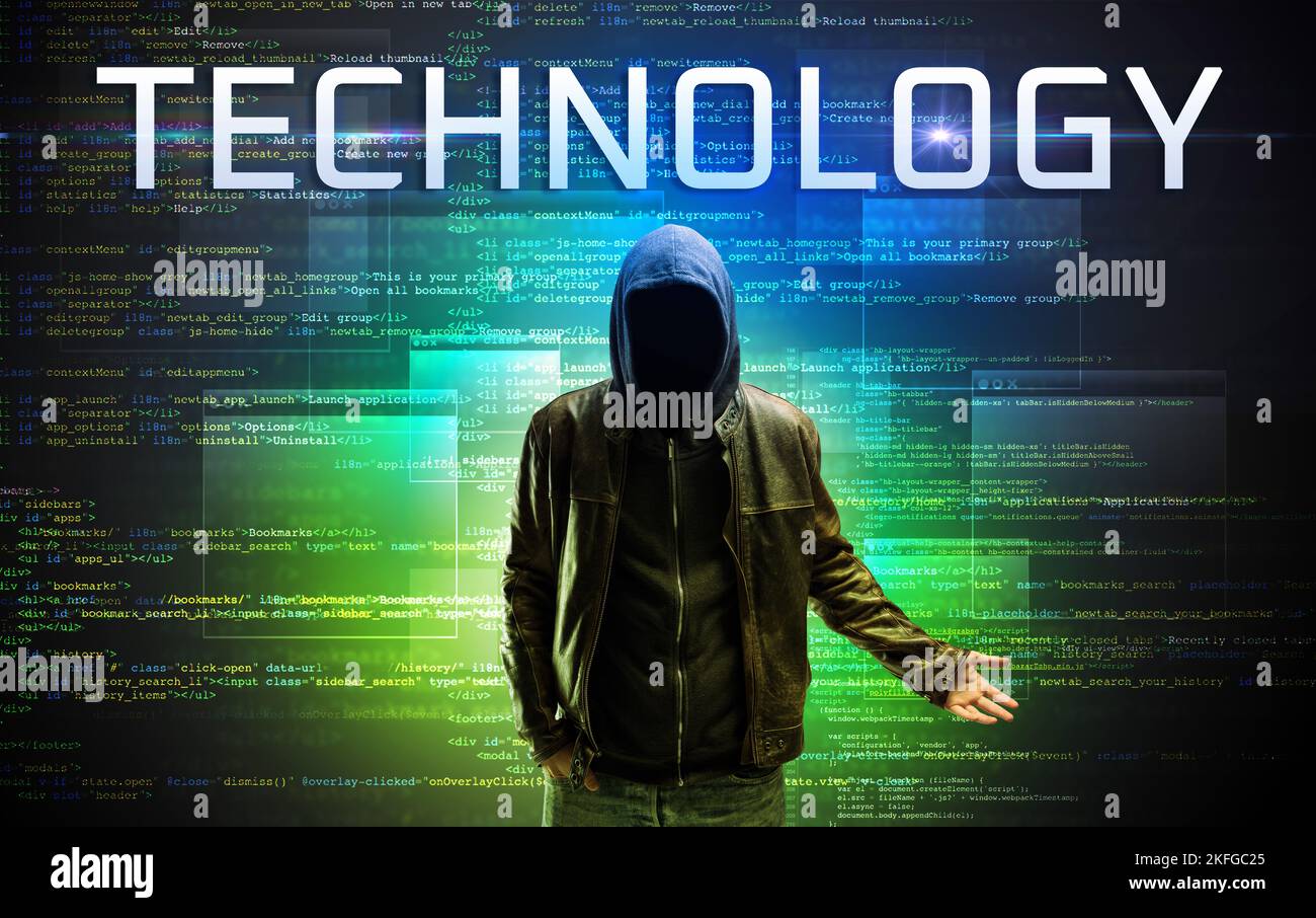 Faceless hacker on code background Stock Photo - Alamy