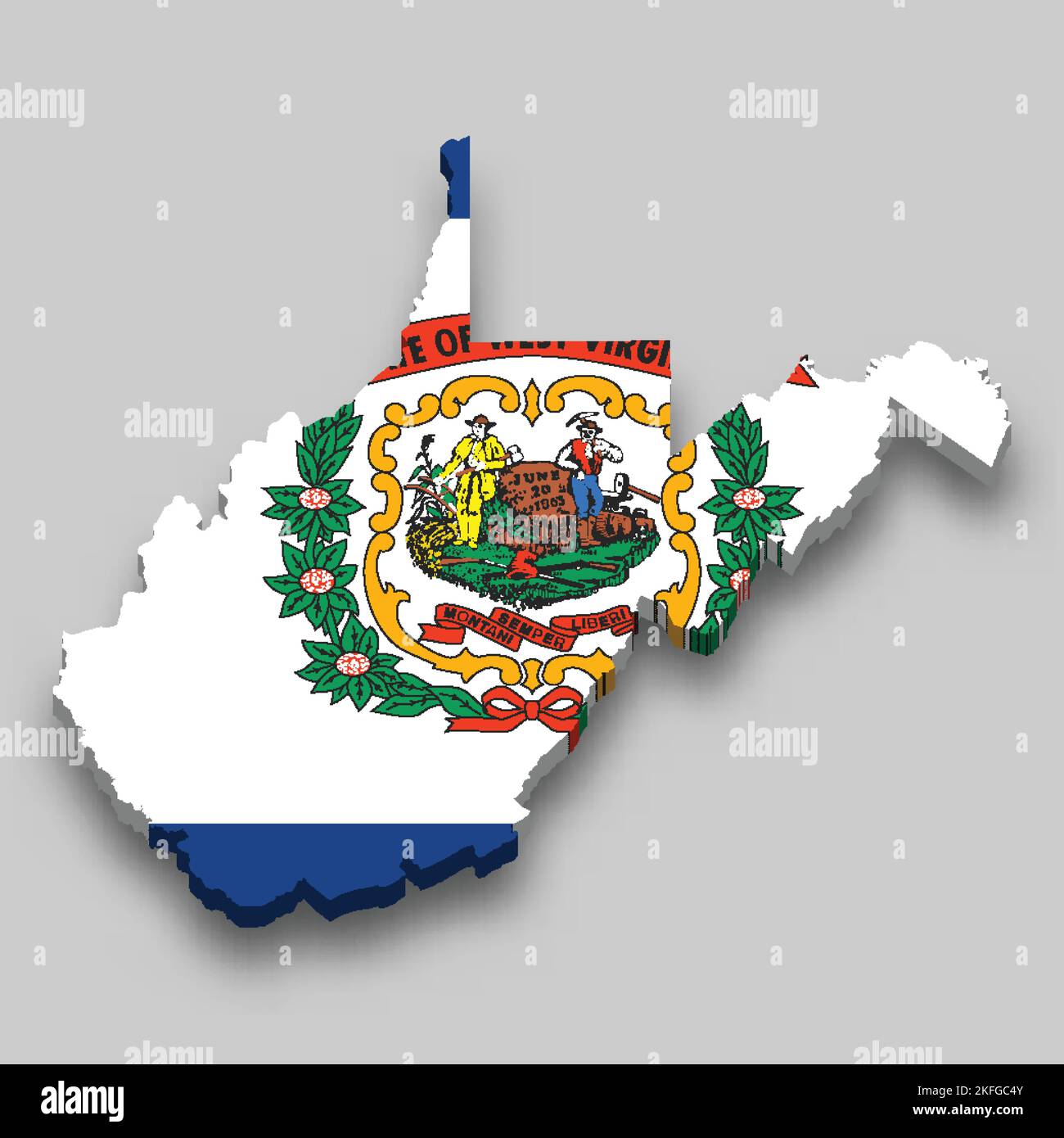 3d isometric Map of West Virginia is a state of United States with ...
