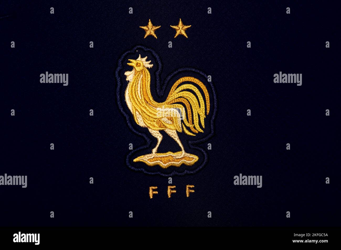 Close up of National Football team crest on home kit. FIFA World Cup ...
