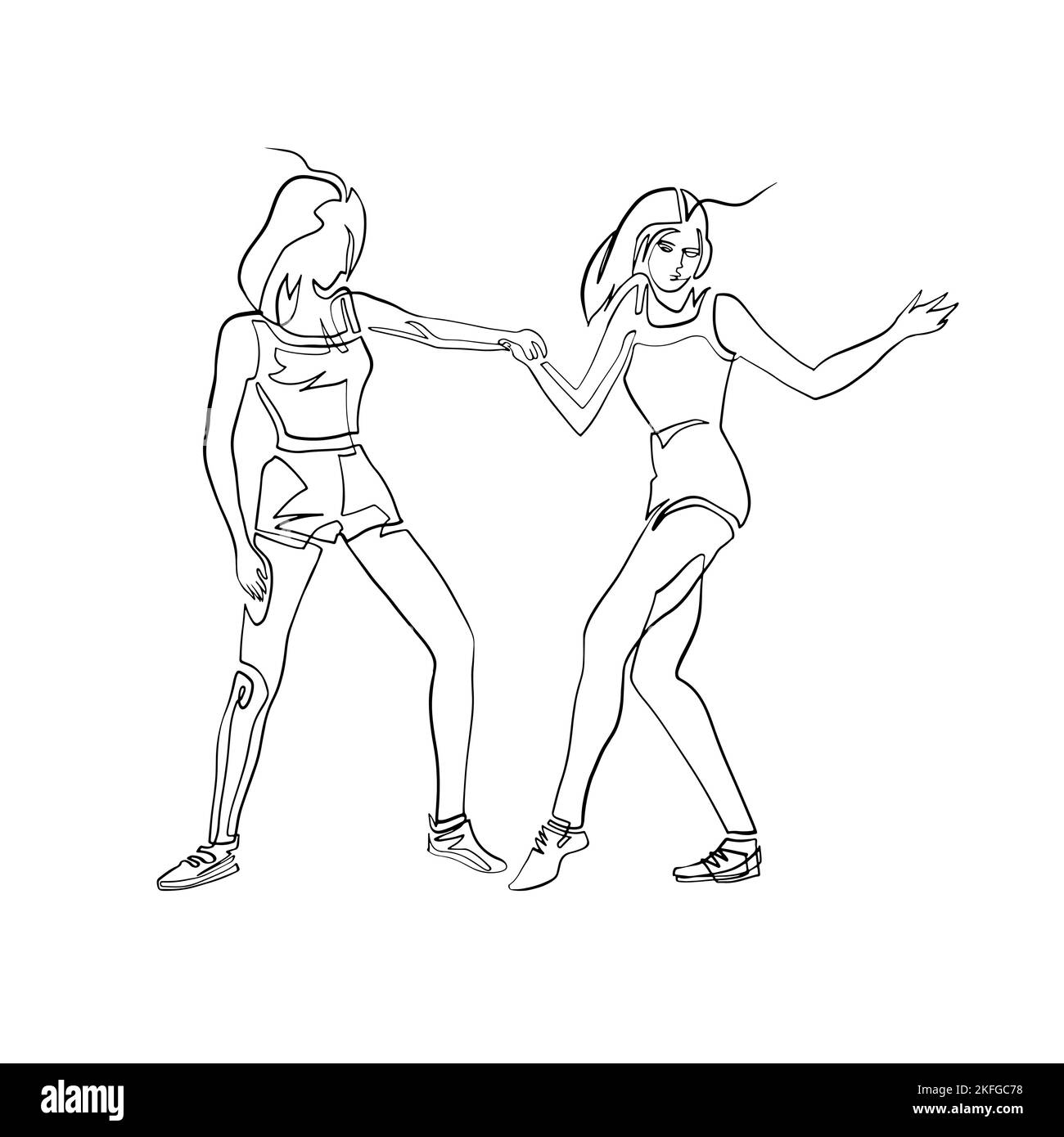 Dancing women - vector drawing, continuous line vector clipart Stock ...