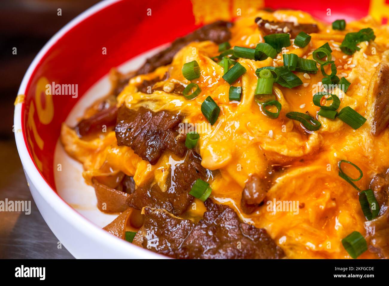 A delicious stir-fried rice noodles with egg and beef in a Hong Kong ...