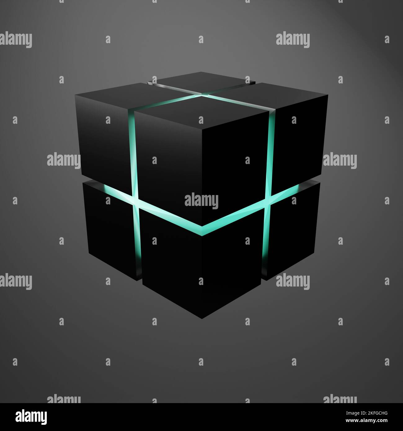 3d render of abstract 3d glowing purple cube wireframe cage around on ...