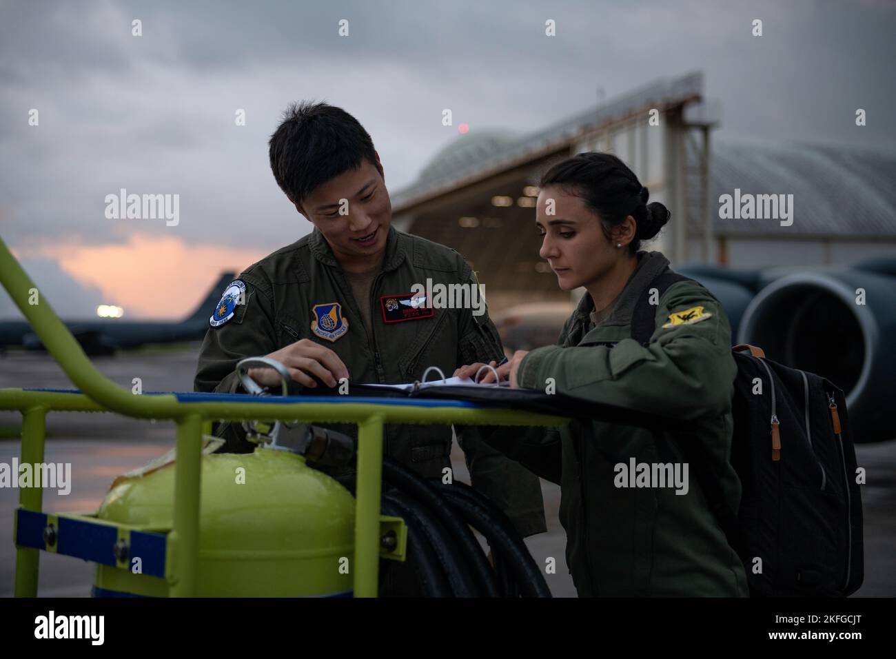 U.S. Air Force Maj. Daniel Ha and Capt. Jessica Wallander, 909th Air ...