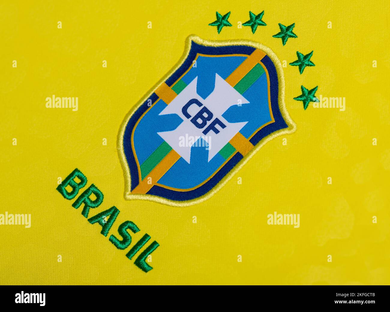 Close up of National Football team crest on home kit. FIFA World Cup ...