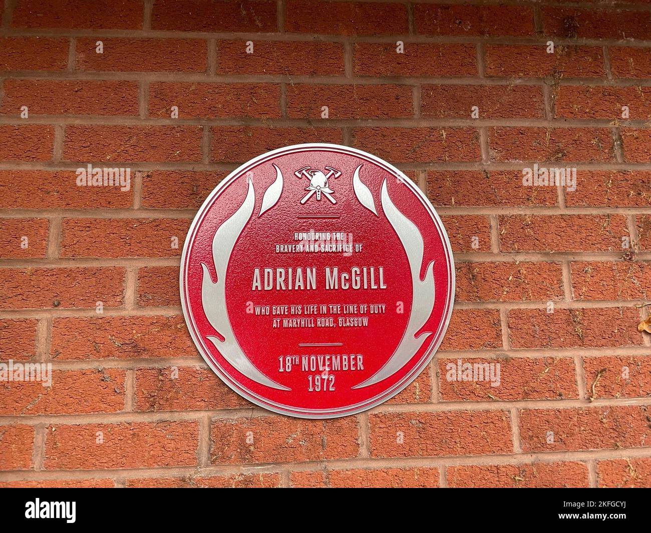 The red plaque which was unveiled at a service at Maryhill Fire Station ...