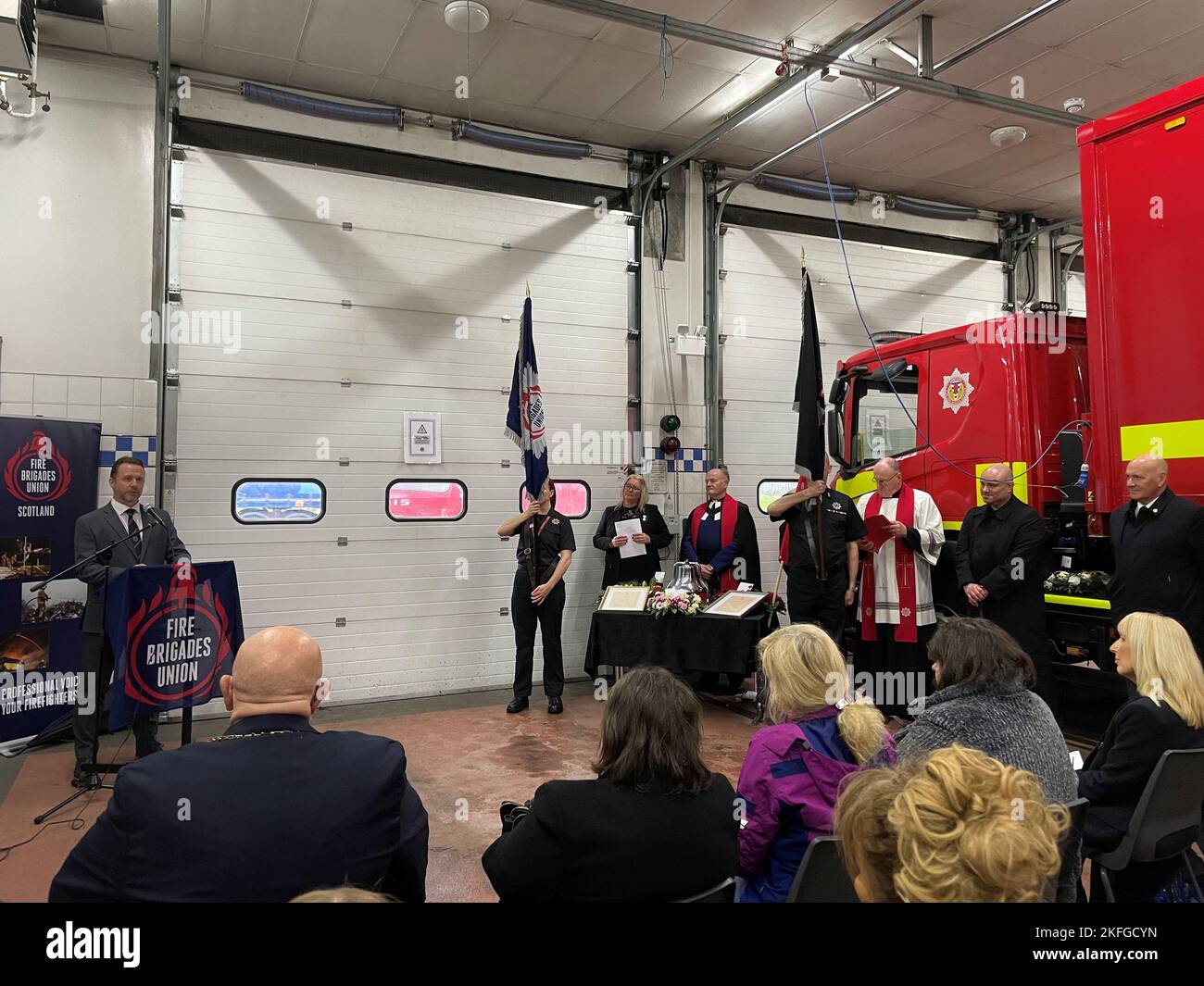A service at Maryhill Fire Station in Glasgow, to unveil a red plaque ...