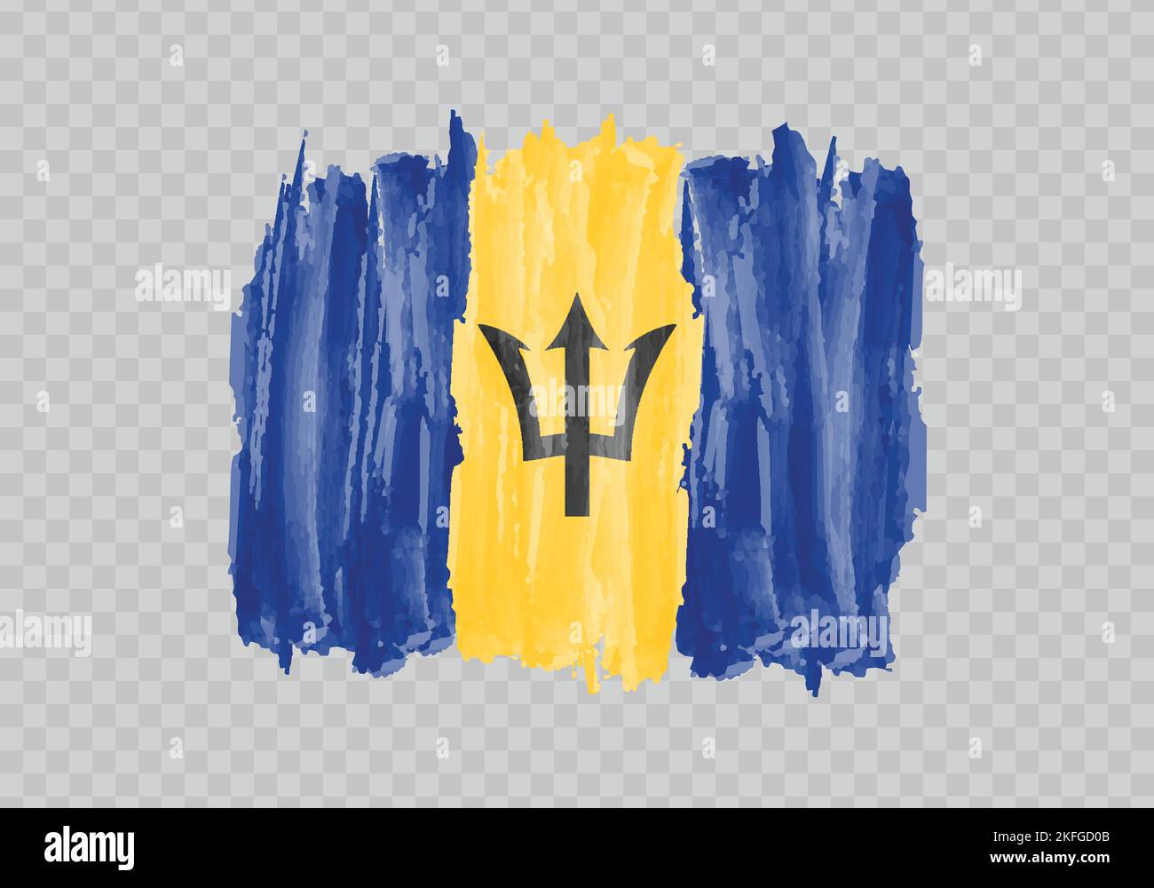 Watercolor painting flag of Barbados. Hand drawing brush stroke Stock ...