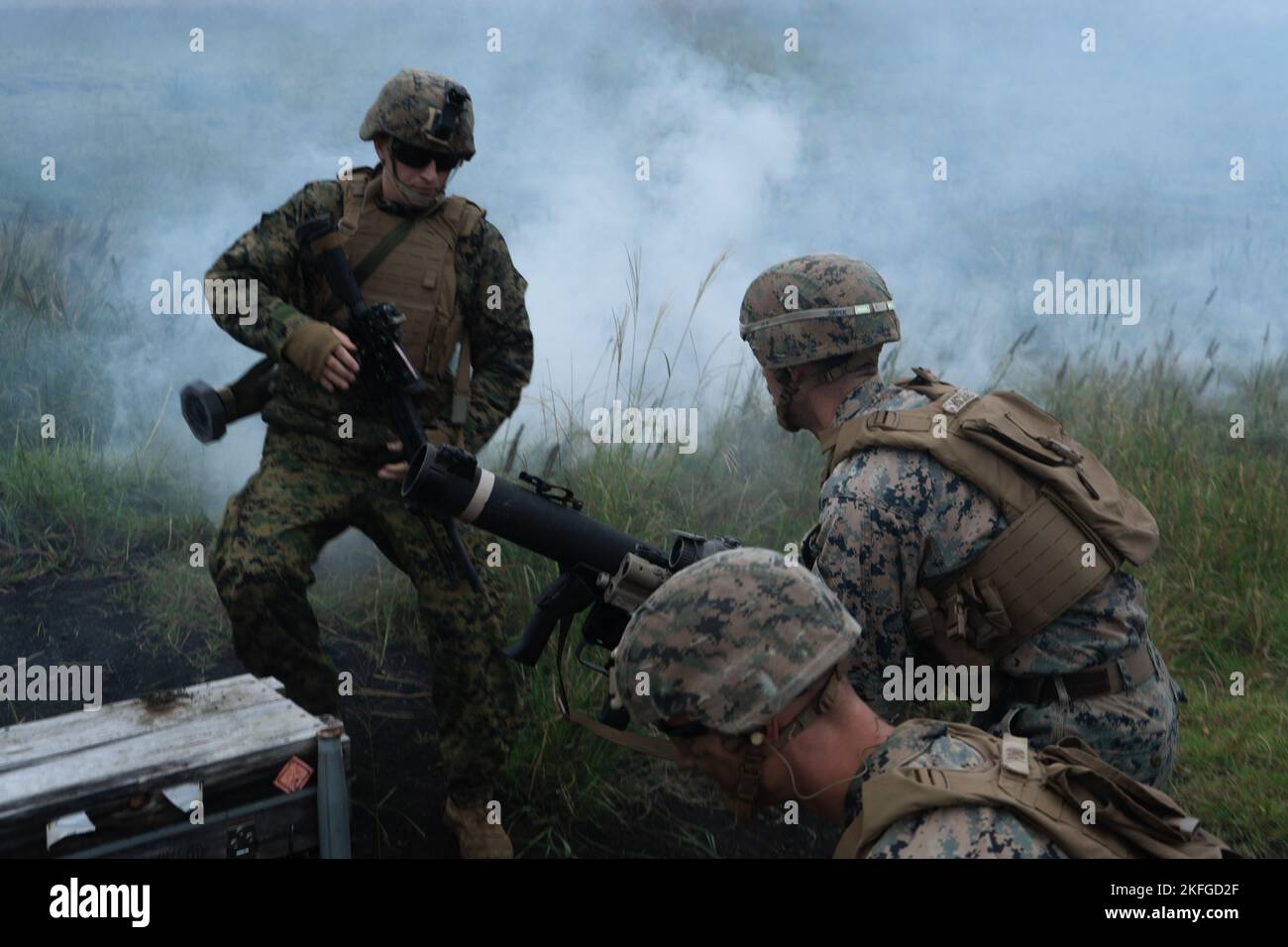 U.S. Marines with 3d Battalion, 3d Marines prepare to fire a Mk 153 ...