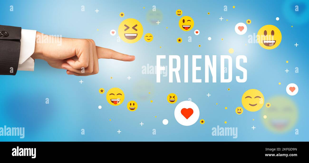 Close-Up of cropped hand pointing at social media concept Stock Photo ...