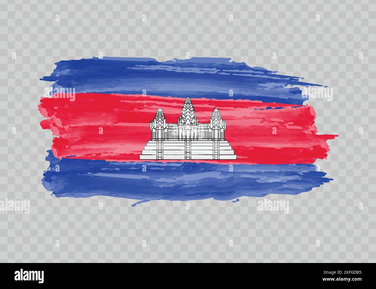 Watercolor painting flag of Cambodia. Hand drawing brush stroke Stock ...