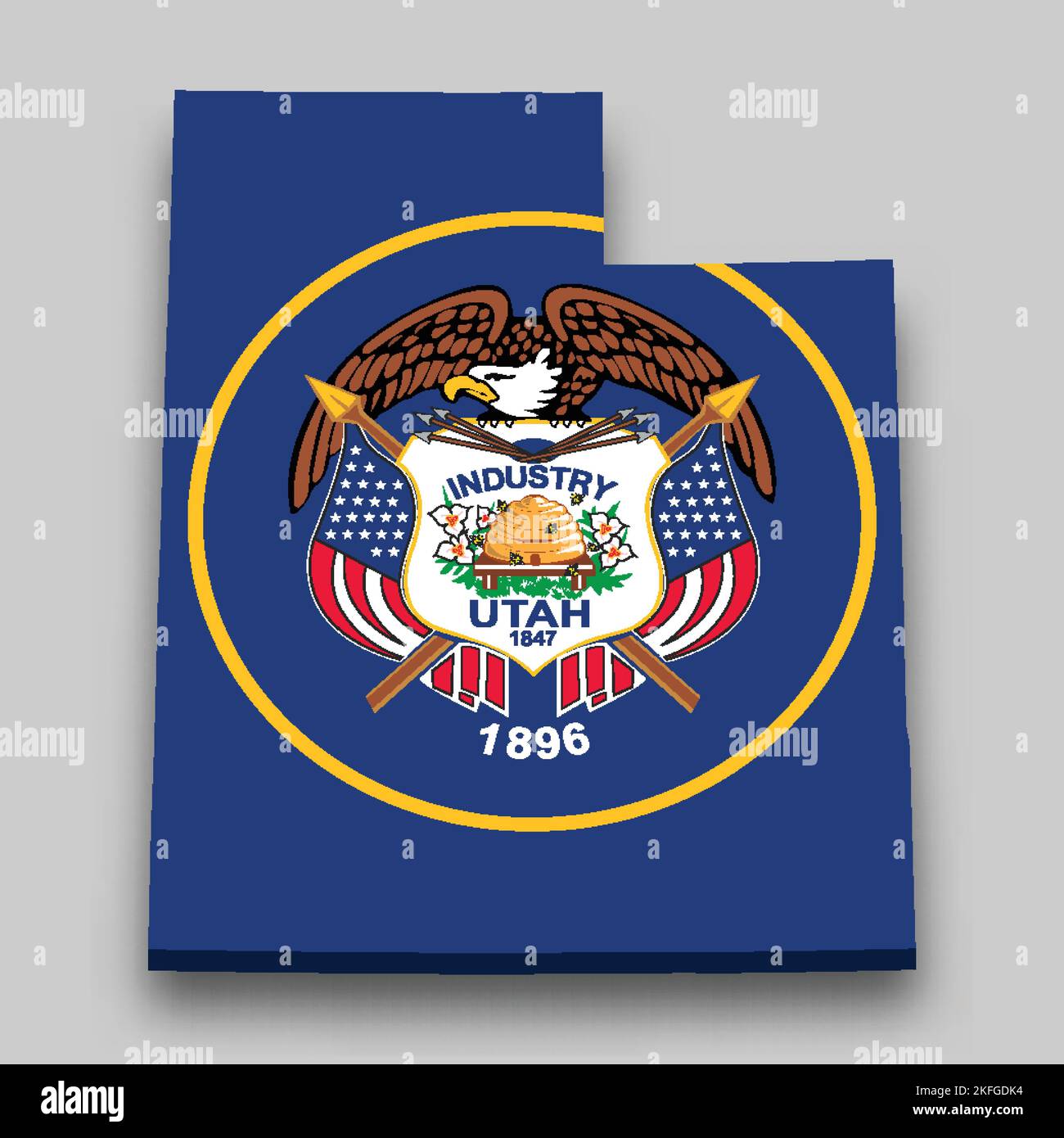 3d isometric Map of Utah is a state of United States with national flag ...
