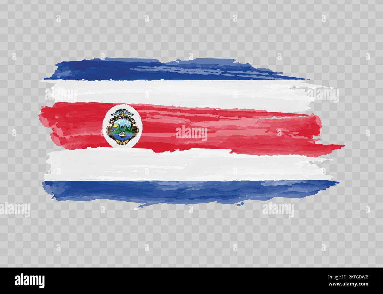 Watercolor painting flag of Costa Rica. Hand drawing brush stroke Stock ...