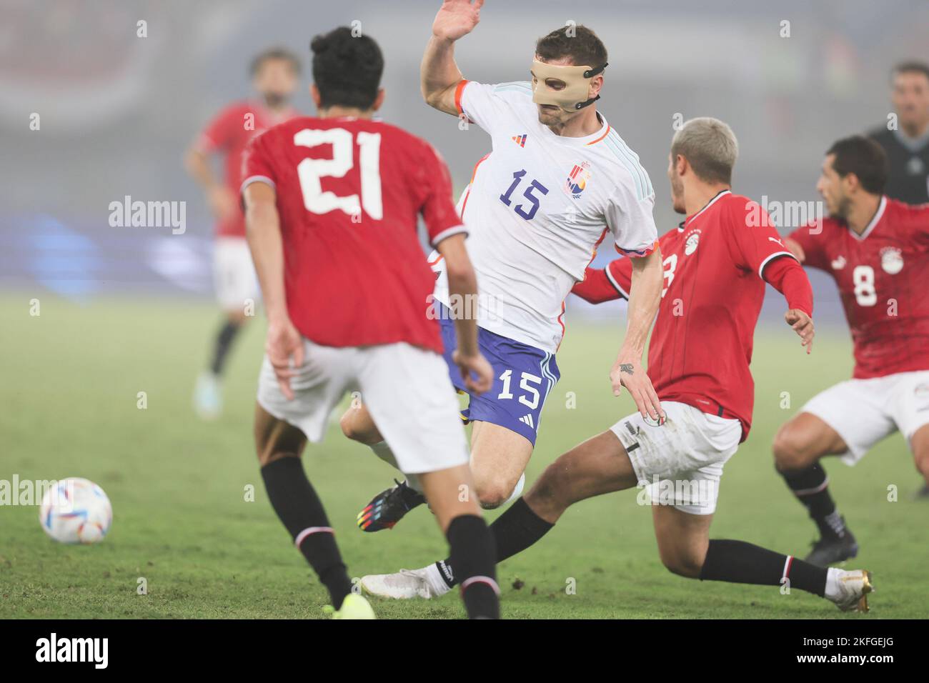 Belgium's Thomas Meunier pictured in action during a friendly soccer game of the Egyptian ...