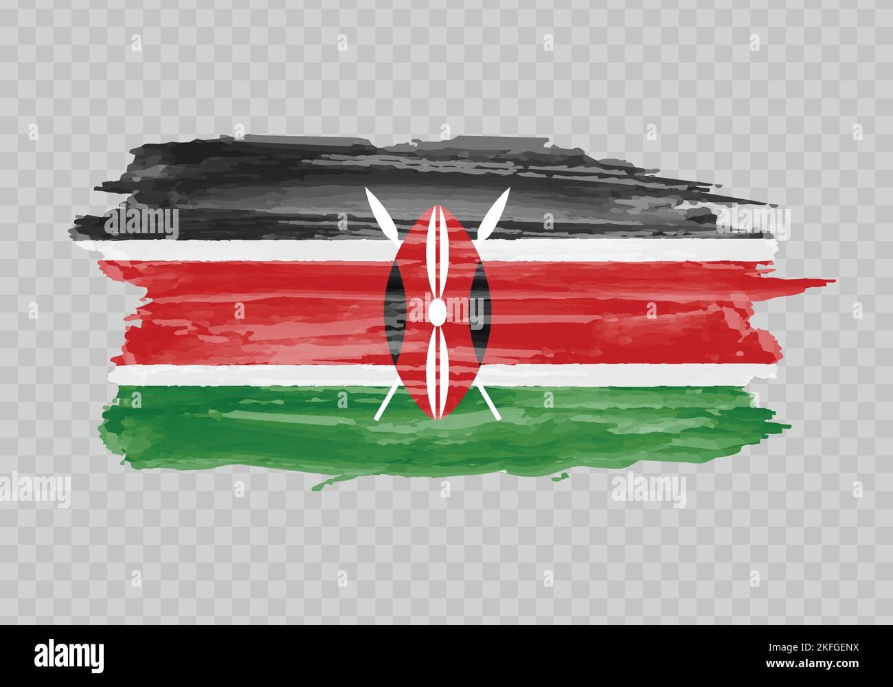Watercolor painting flag of Kenya. Hand drawing brush stroke Stock ...