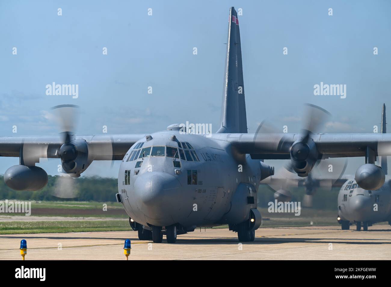 A line of C-130H Hercules aircraft assigned to the 910th Airlift Wing ...