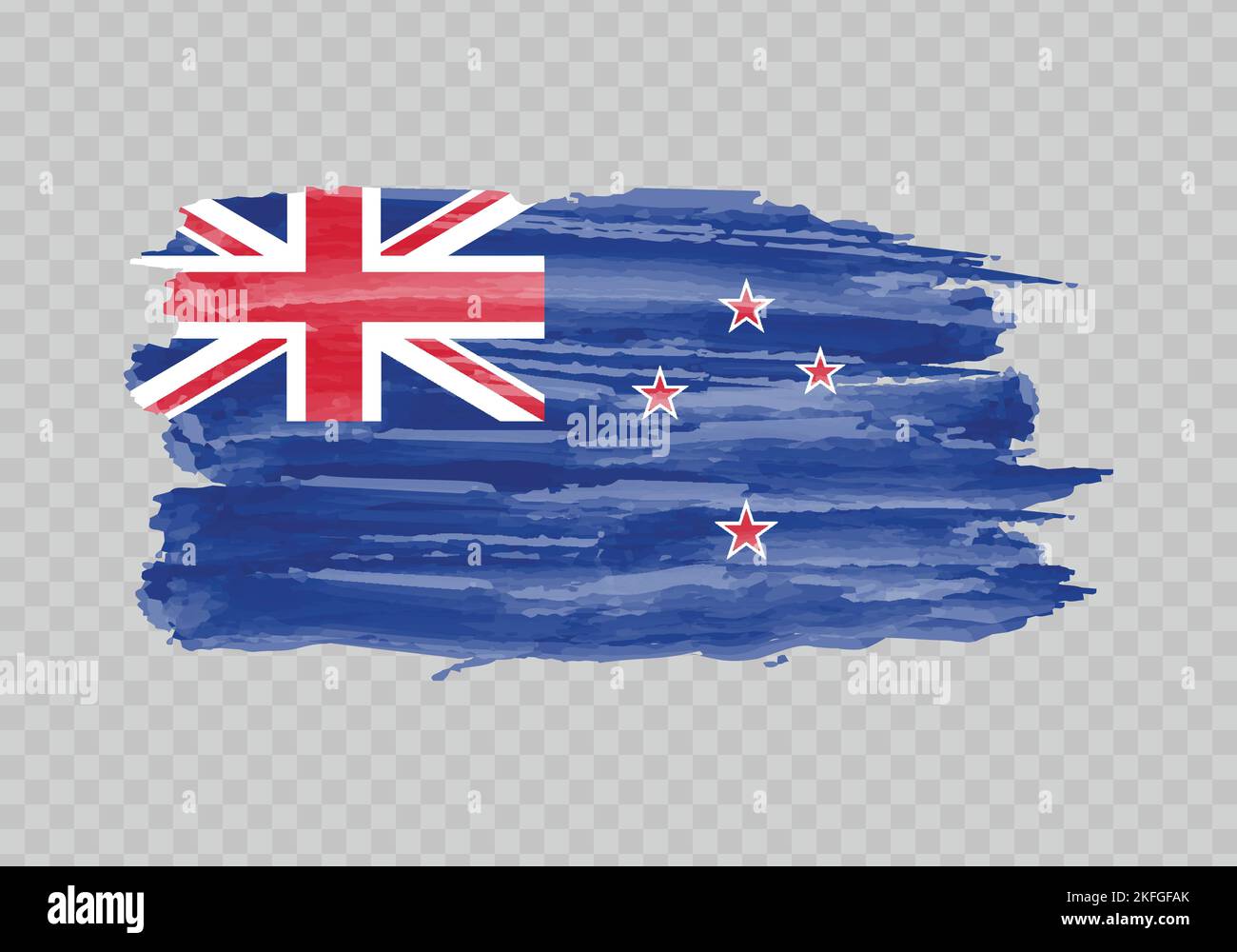 Watercolor painting flag of New Zealand. Hand drawing brush stroke ...