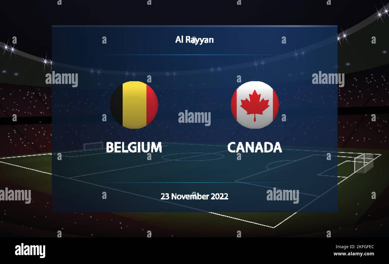 Belgium vs Canada. Football scoreboard broadcast graphic soccer ...