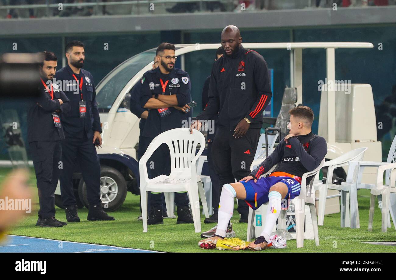 Belgium's Romelu Lukaku arrives before a friendly soccer game of the Egyptian national soccer ...