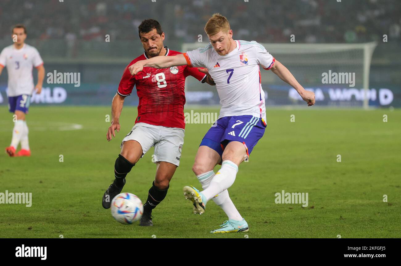 Egyptian Tarek Hamed and Belgium's Kevin De Bruyne fight for the ball ...