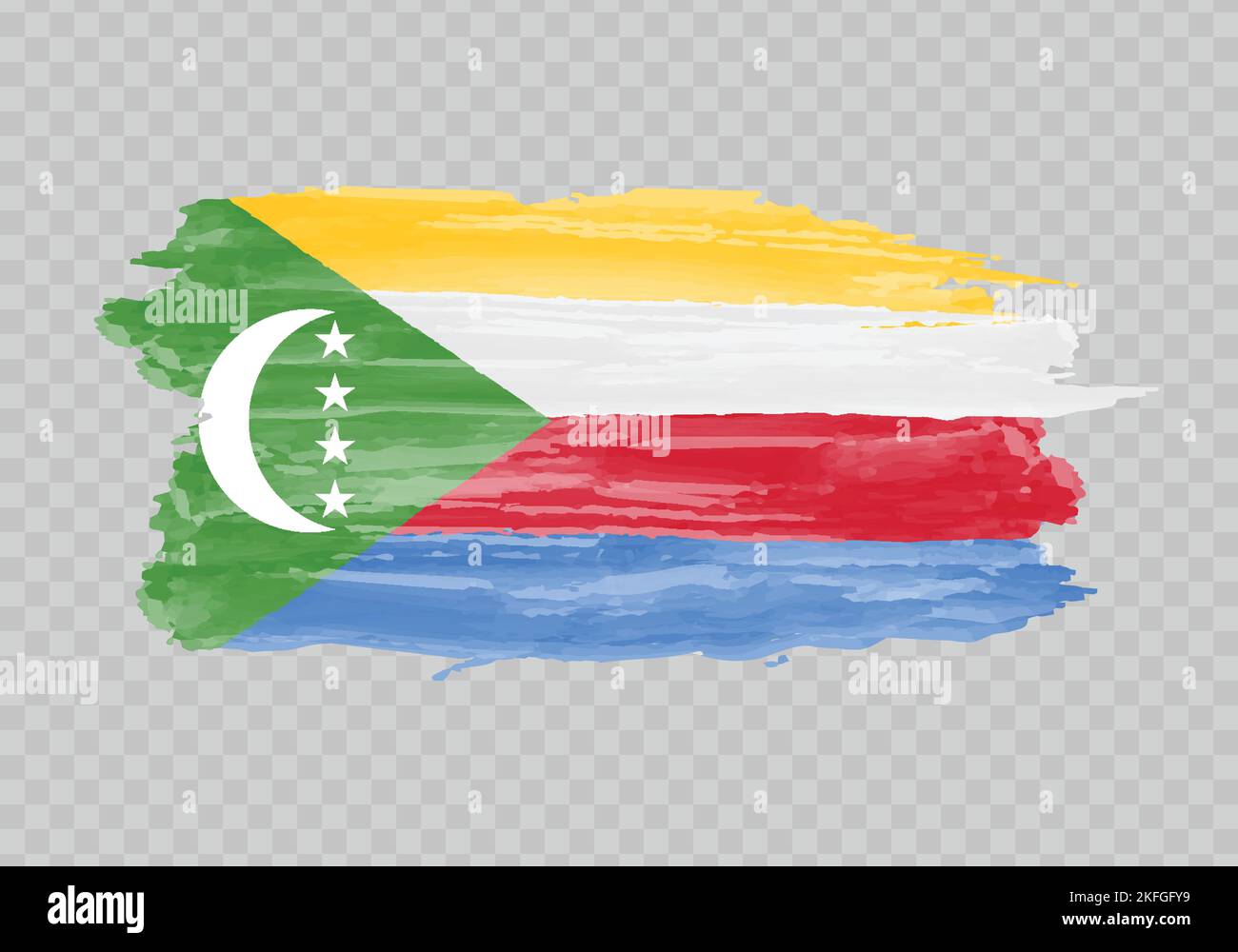 Watercolor painting flag of Comoros. Hand drawing brush stroke Stock ...