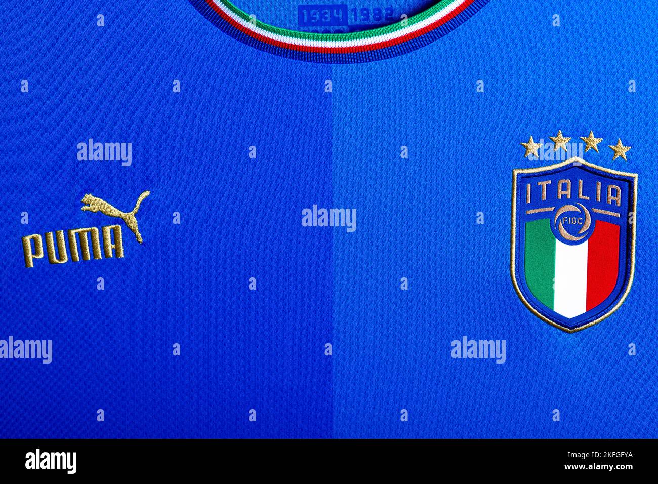 Close up of the Italian National football team kit Stock Photo - Alamy