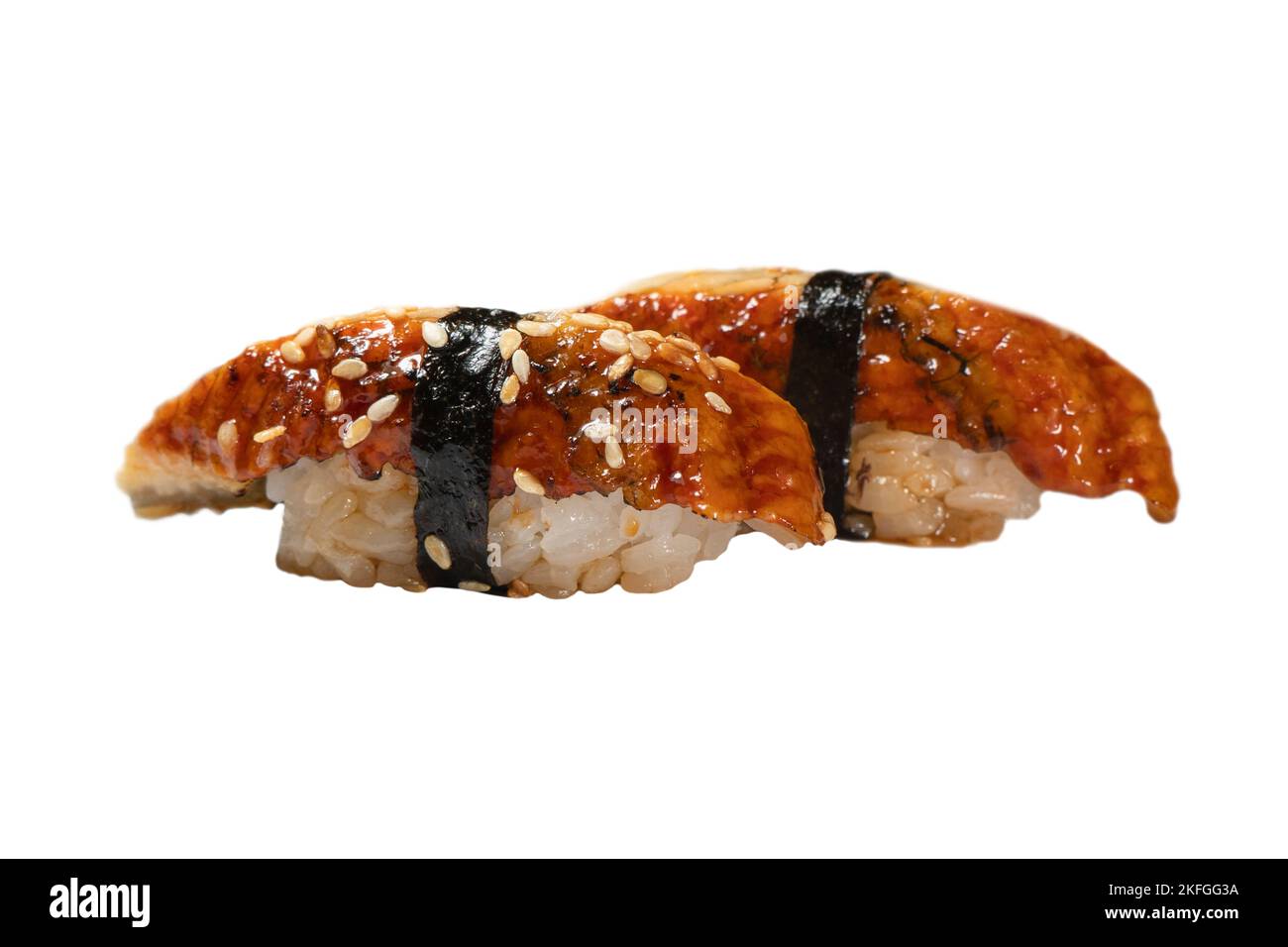 Unagi nigiri sushi isolated on white background. Delicious unagi eel nigiri sushi Stock Photo ...