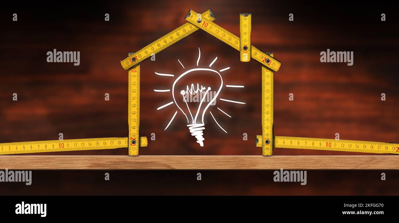 Folding ruler in the shape of a house and a design of a light bulb ...