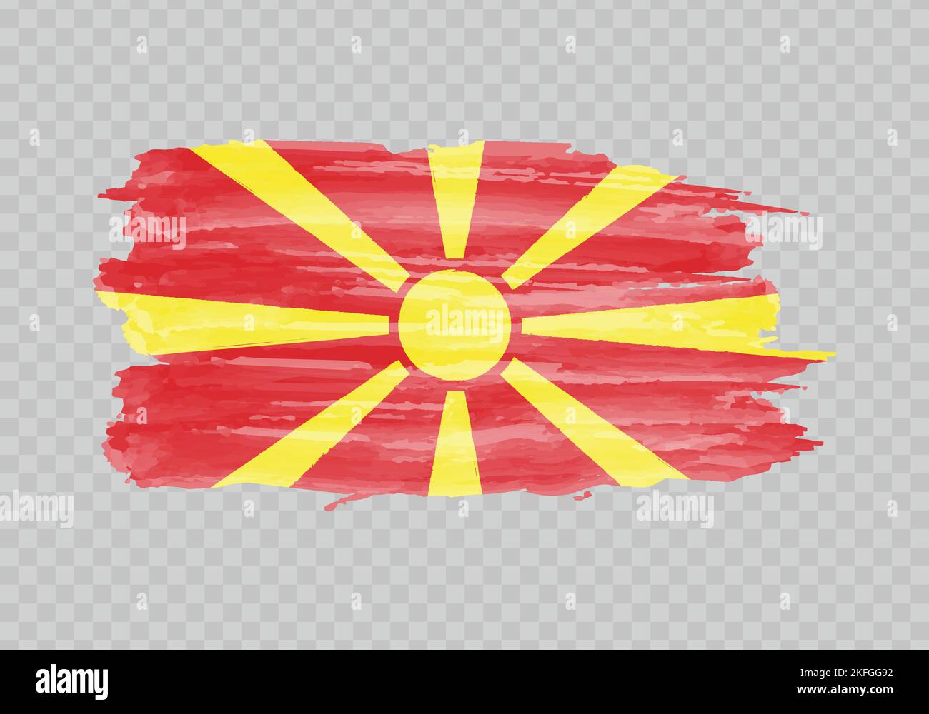Watercolor painting flag of North Macedonia. Hand drawing brush stroke ...