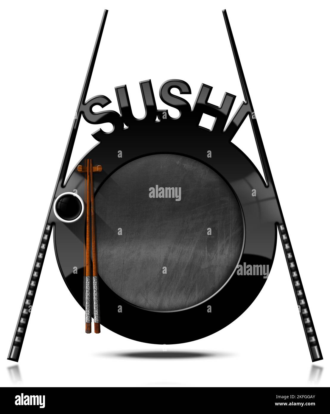 Background for a Sushi Menu. 3D illustration of an empty plate with a ...