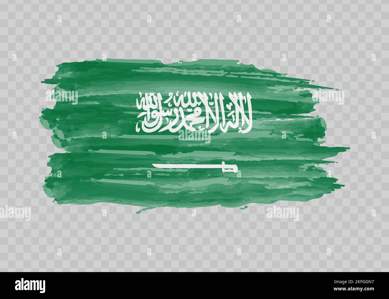Watercolor painting flag of Saudi Arabia. Hand drawing brush stroke ...