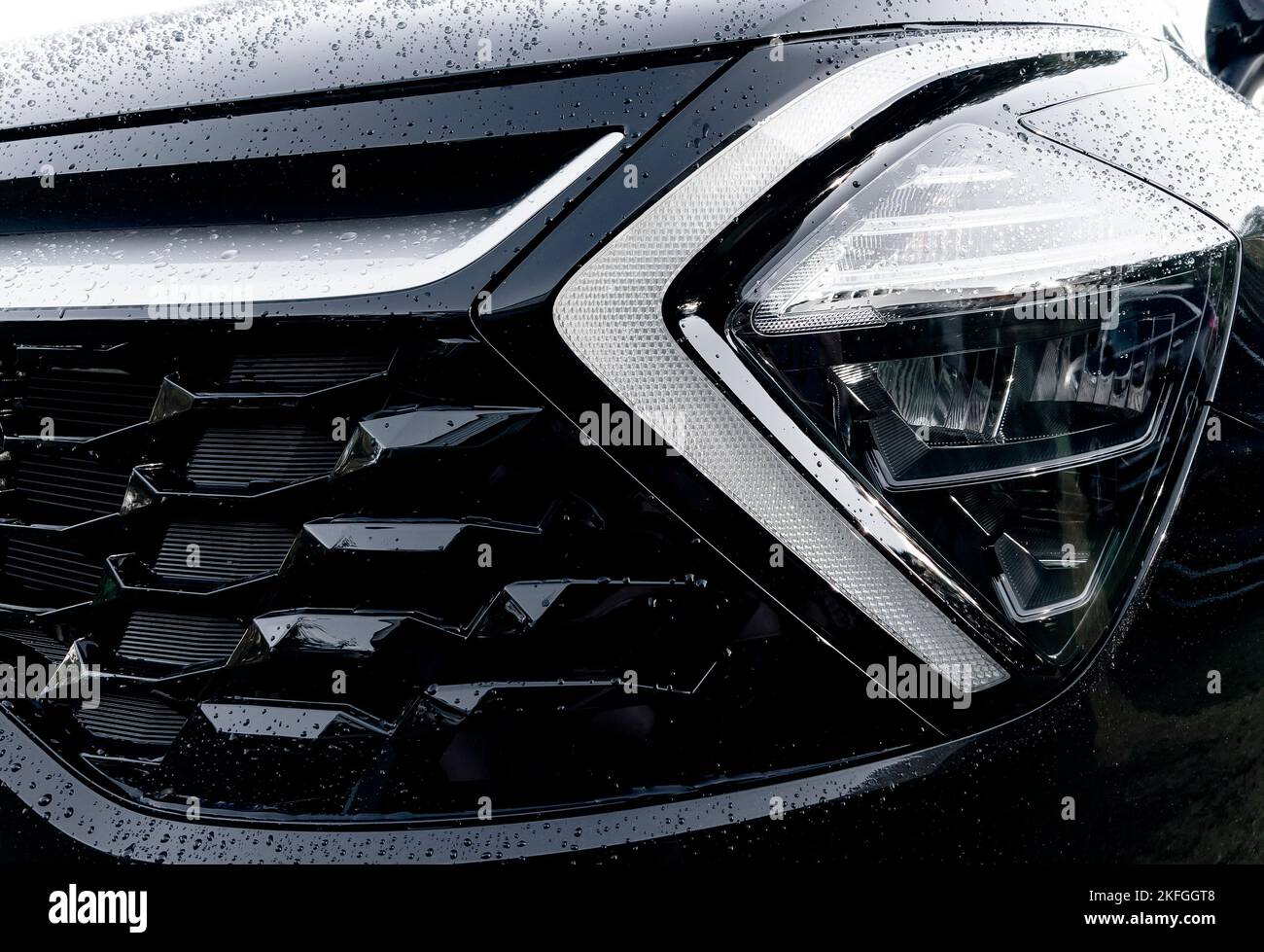 Radiator grille pattern. Car radiator grill close up with water drops ...